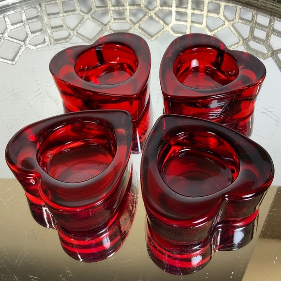 Holiday | Heart Tea Light Candle Holder Glass Ruby Red 4 Christmas Valentine Vintage N1 | Poshmark